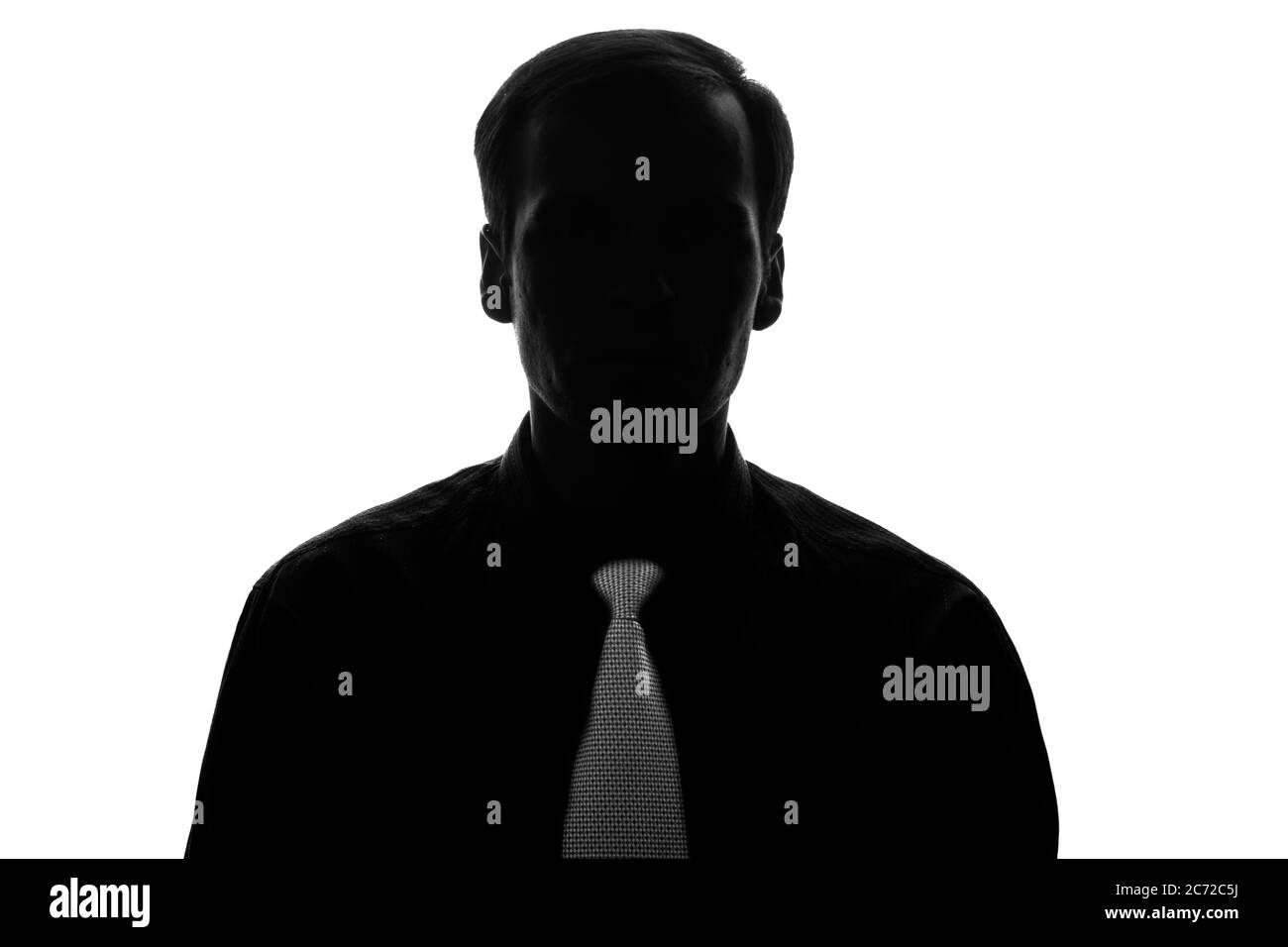 Portrait young man in suit, tie in front view - silhouette Stock Photo ...