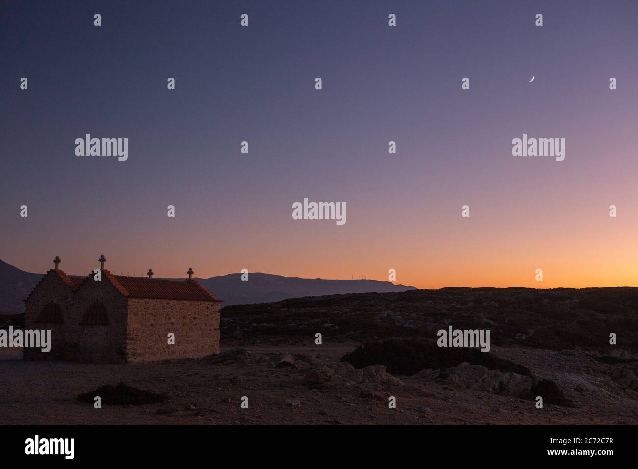 Small Greek church at dusk Stock Photo - Alamy
