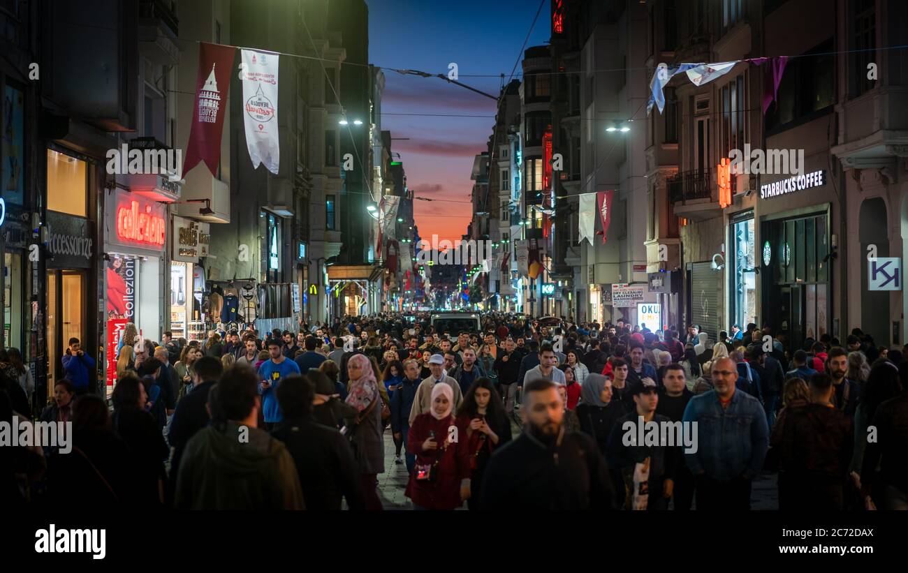 Istanbul, Turkey - November 2019: Crowd people walking in Istiklal ...