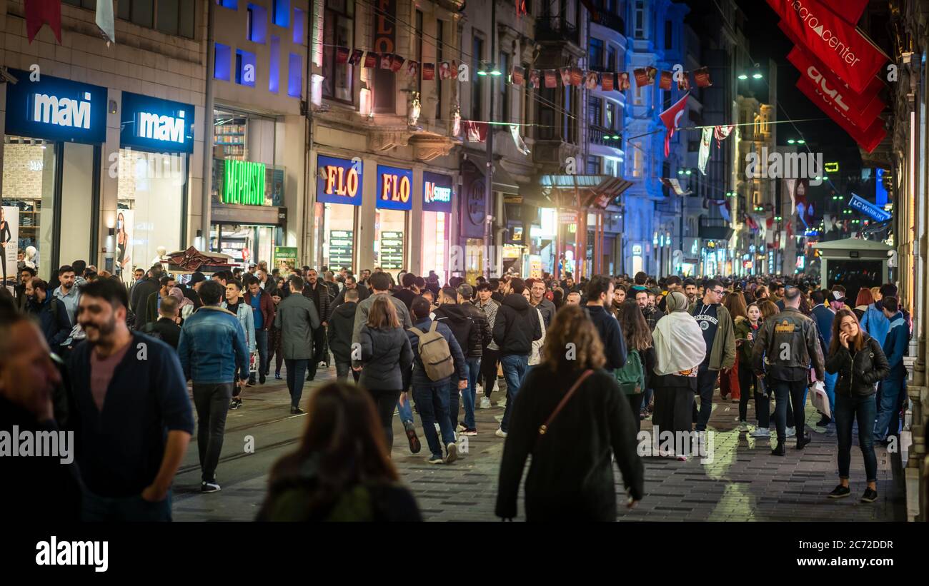 Istanbul, Turkey - November 2019: Crowd people walking in Istiklal ...