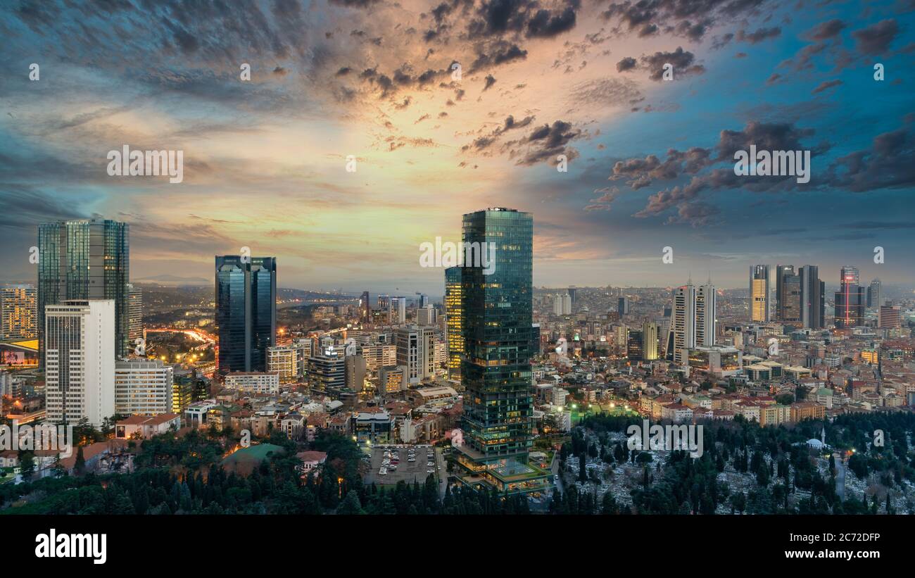 Istanbul, Turkey - December 2019: Aerial view of the city downtown and ...