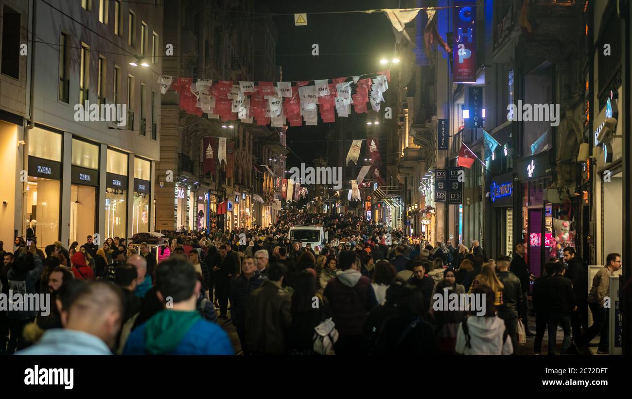 Istanbul, Turkey - November 2019: Crowd people walking in Istiklal ...