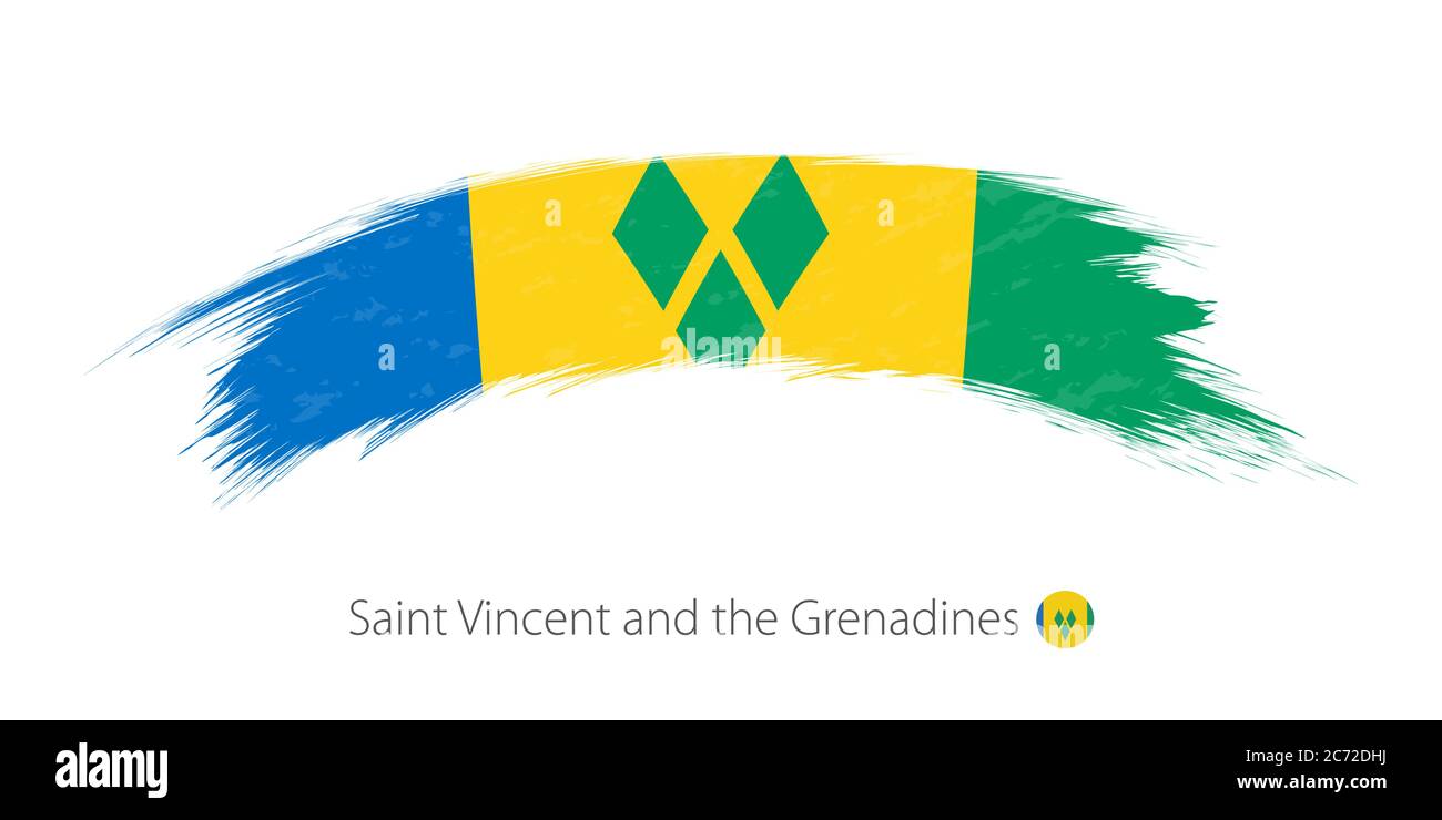Flag of Saint Vincent and the Grenadines in rounded grunge brush stroke ...