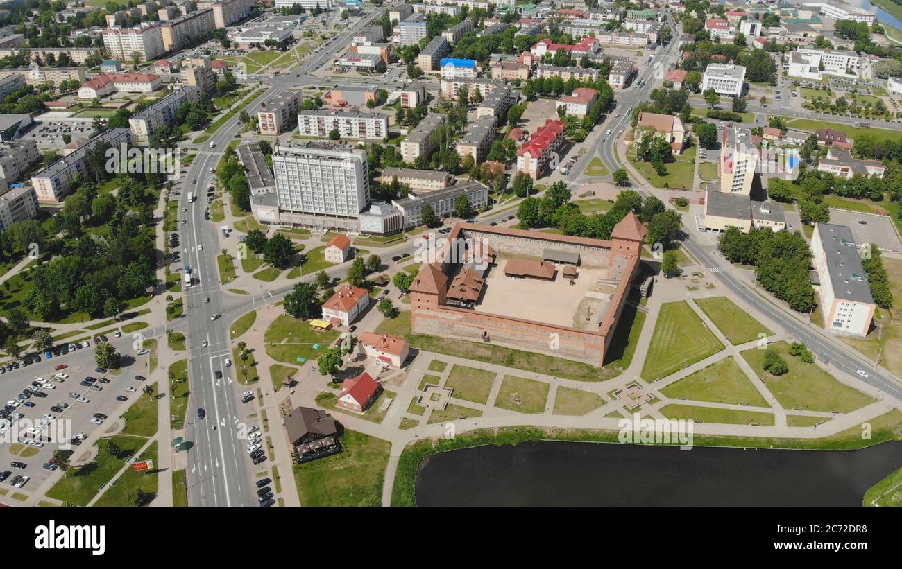 Aerial panorama of the historic city of Lida with a castle. Belarus ...