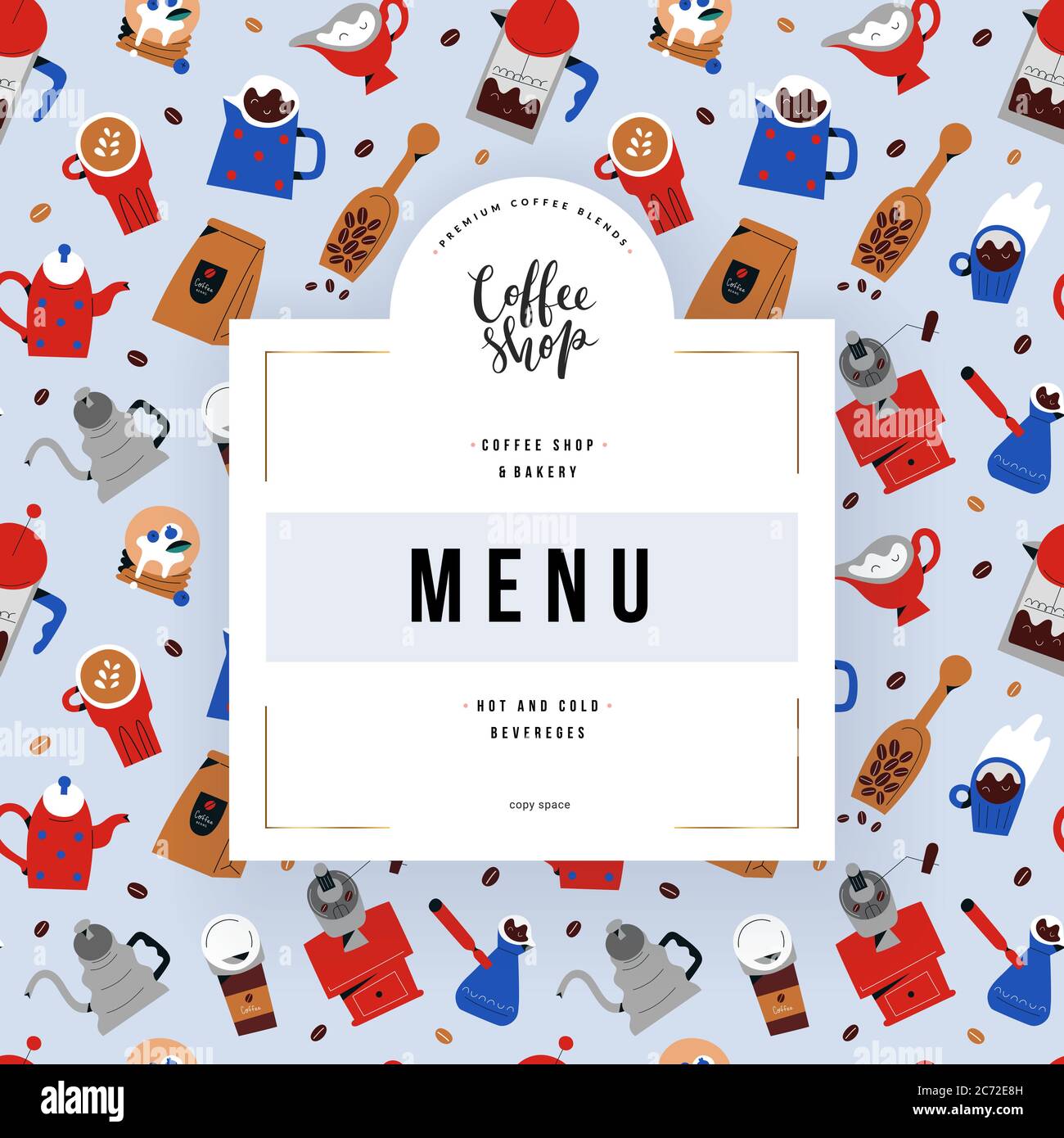 Coffee shop menu design, vector frame template with coffee drinks ...