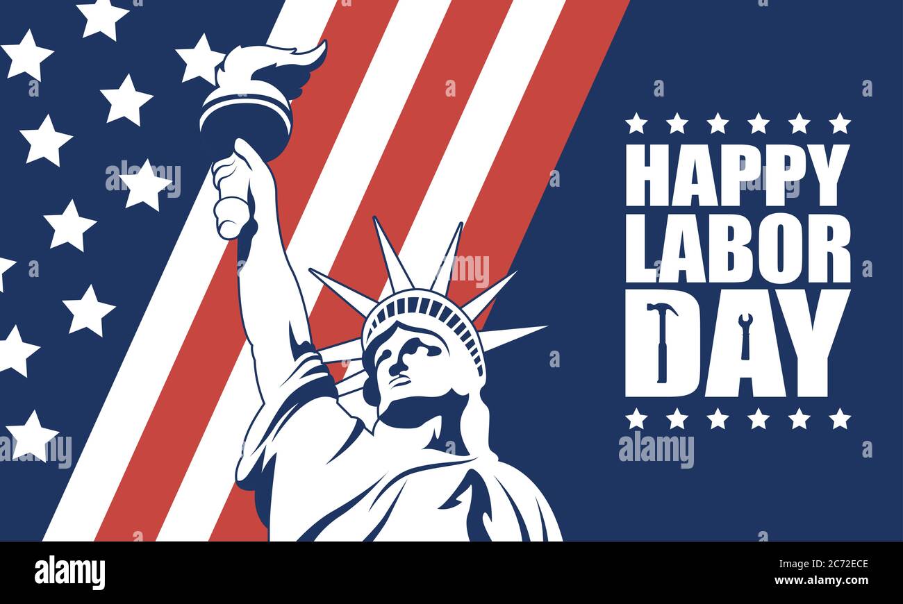 happy labor day celebration with usa flag and liberty statue vector ...
