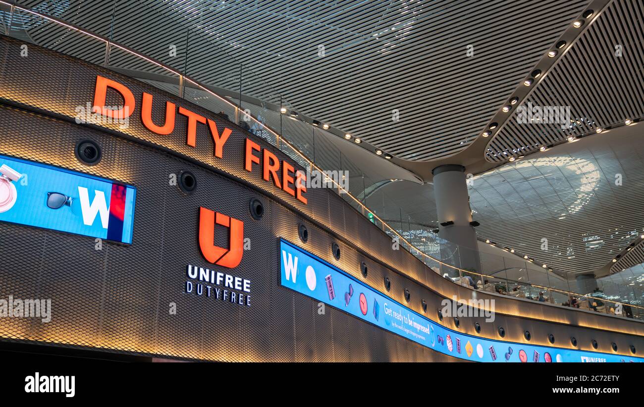 Istanbul, Turkey - July 2019: Duty free shop at the new Istanbul ...