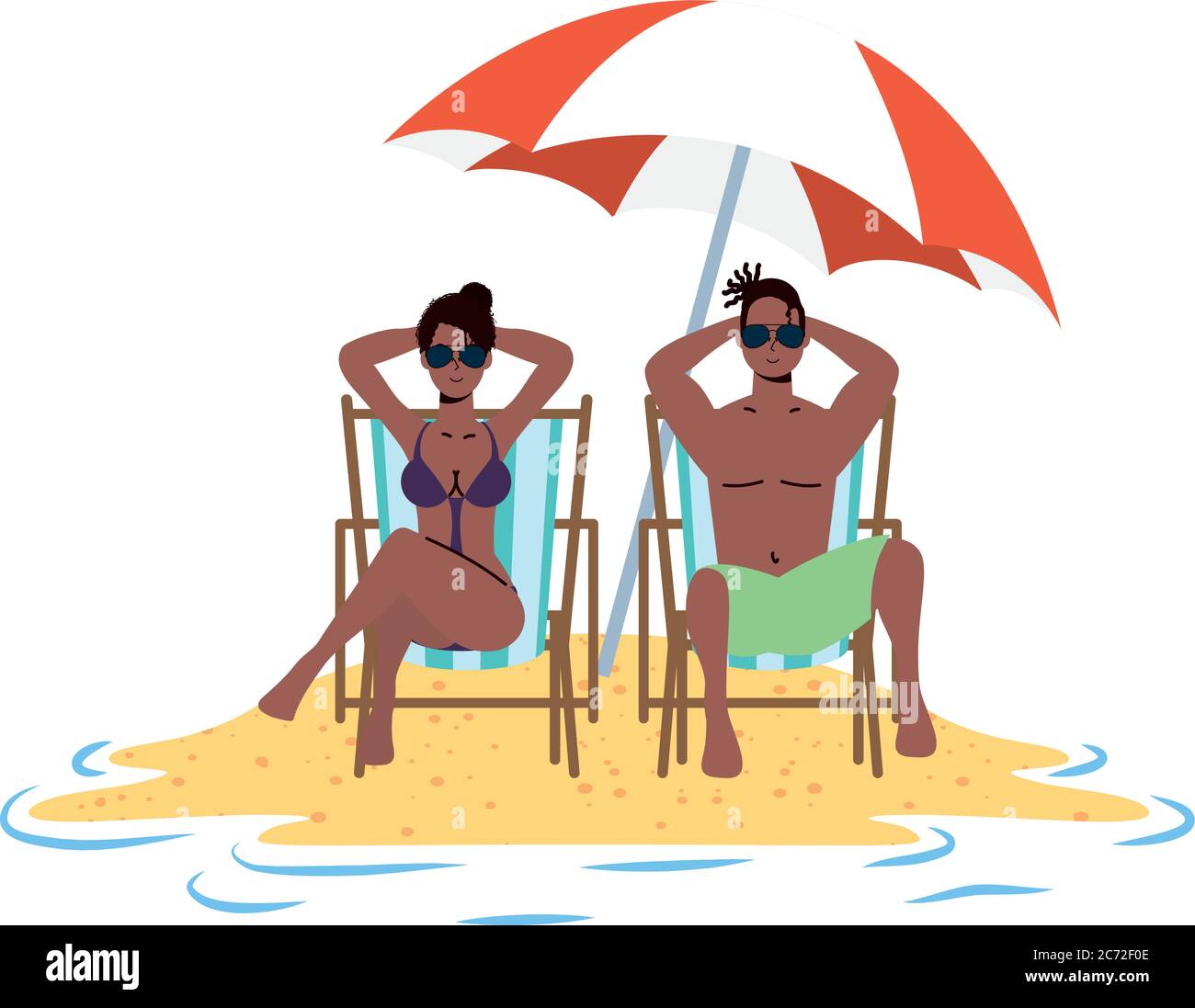 Couple On Beach In Chairs Stock Vector Images Alamy