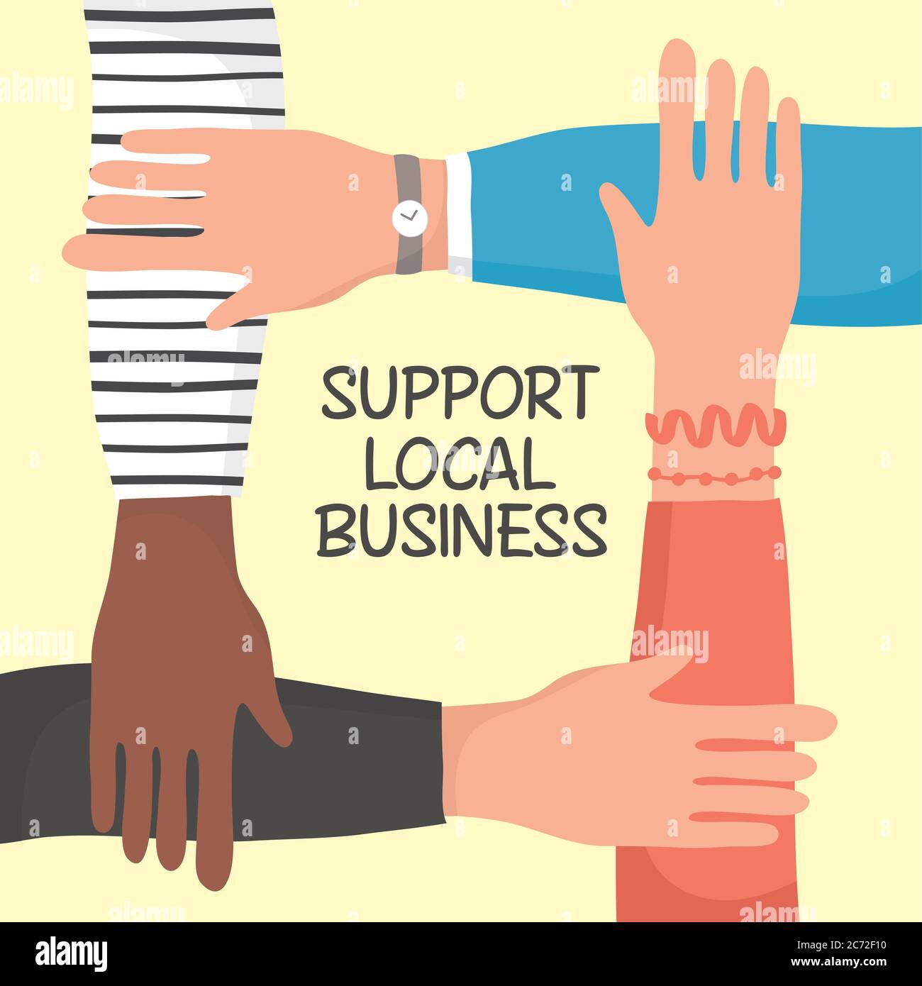 support local business campaign with hands humans vector illustration ...