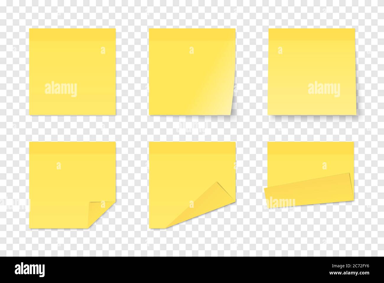 Set of vector yellow paper adhesive stickers on transparent background ...