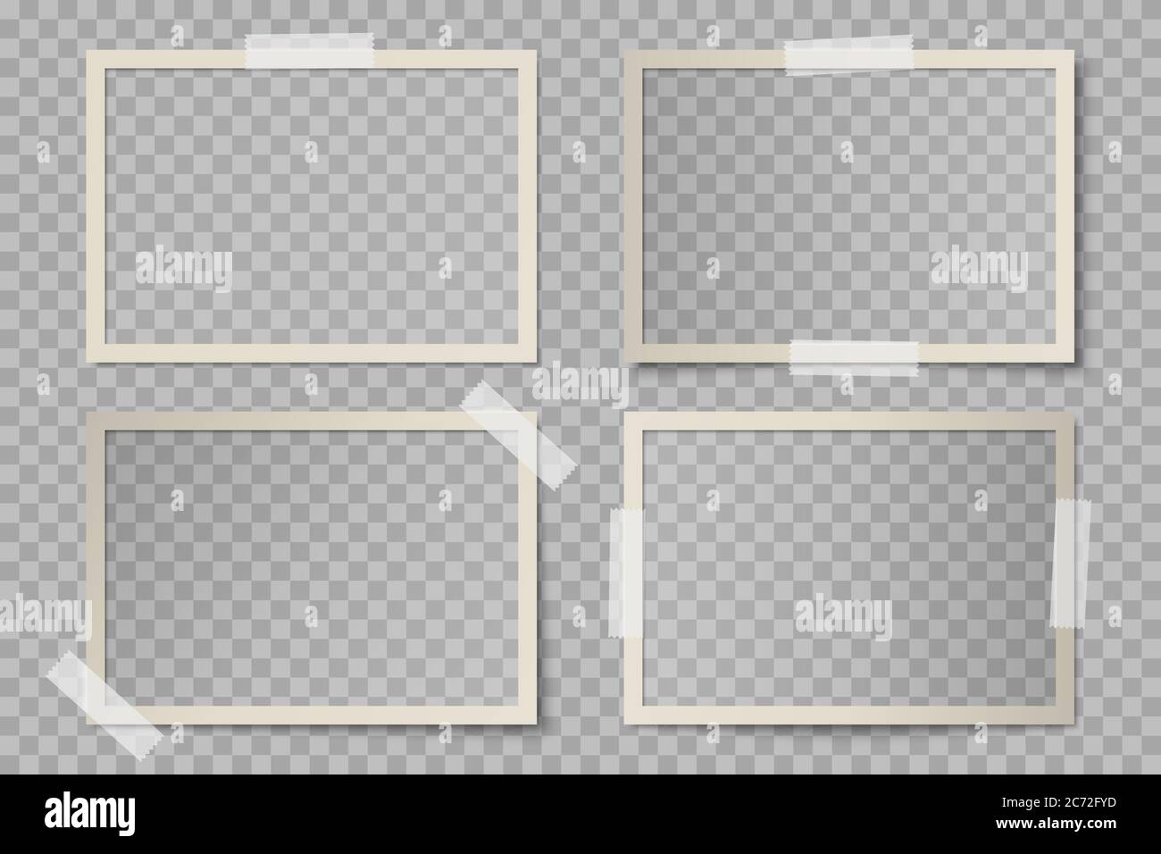 Vector set of beige rectangular photo card frames with various lighting ...