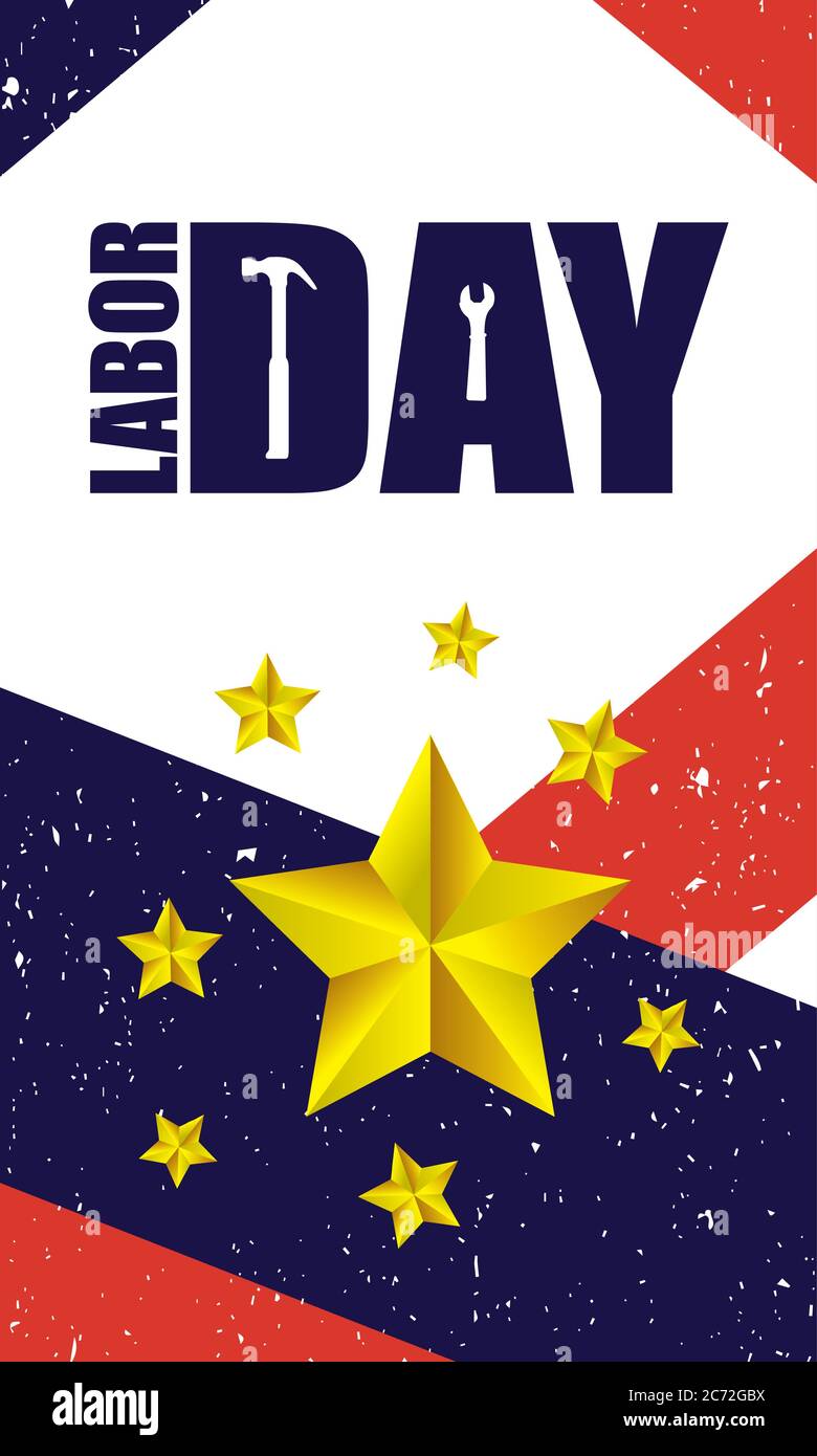 happy labor day celebration with usa flag and golden stars vector ...