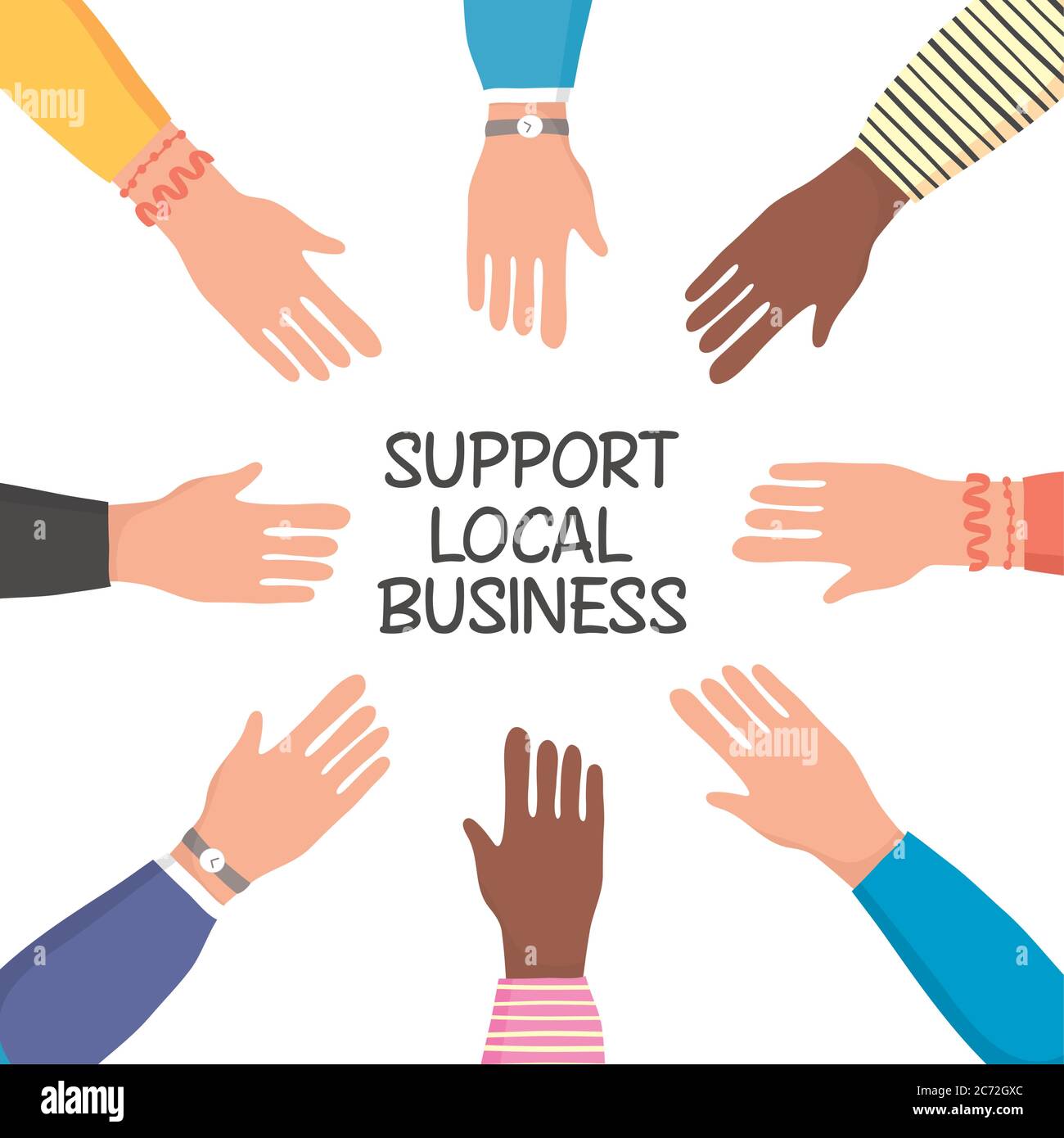 support local business campaign with hands humans vector illustration ...