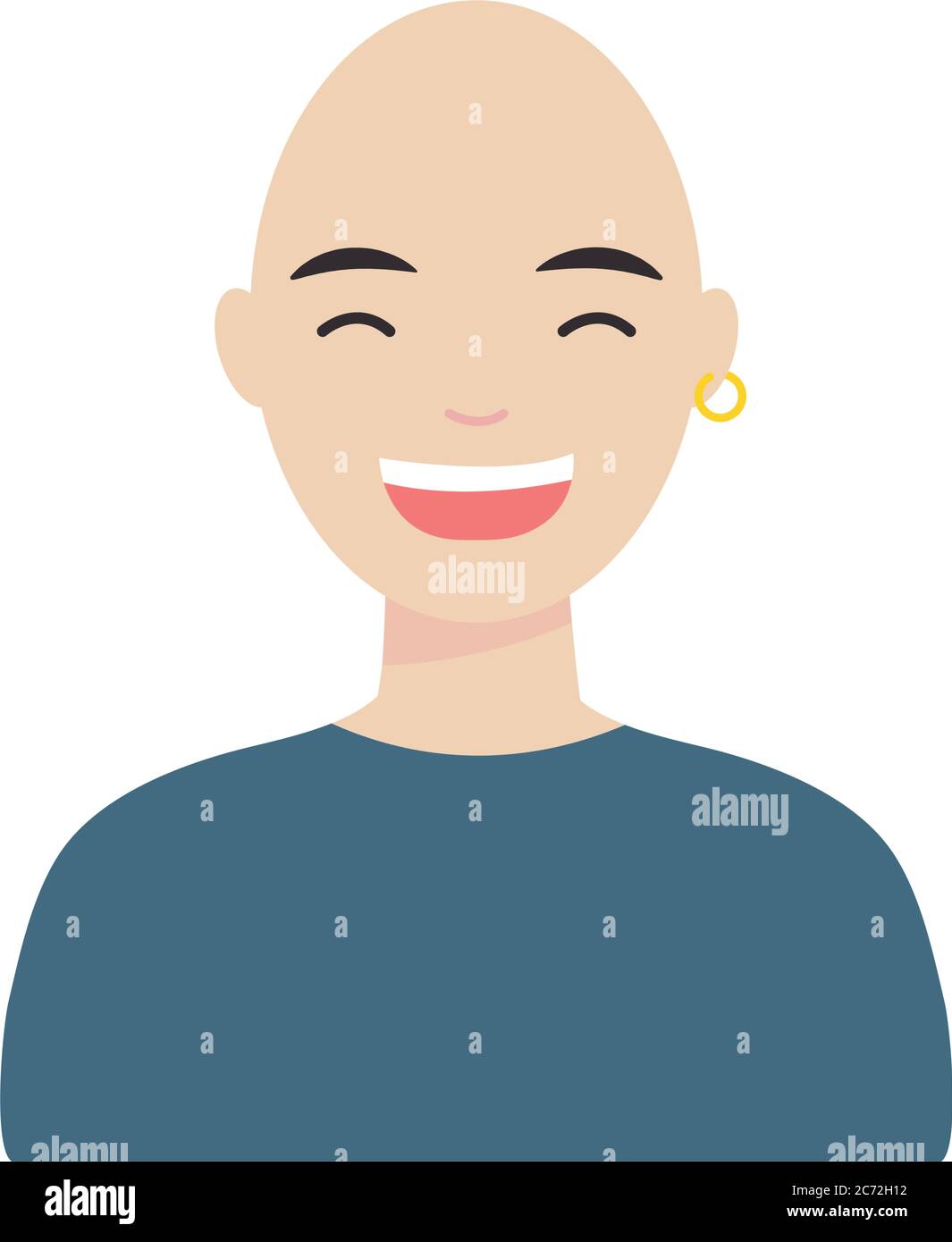 diversity people concept, cartoon young bald man smiling over white ...