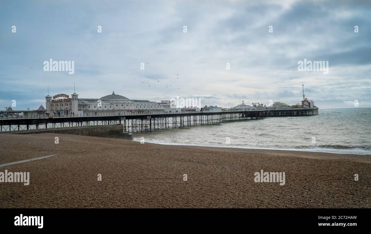 Brighton and Hove, Sussex, UK - January 2019: The Brighton Pier, also ...