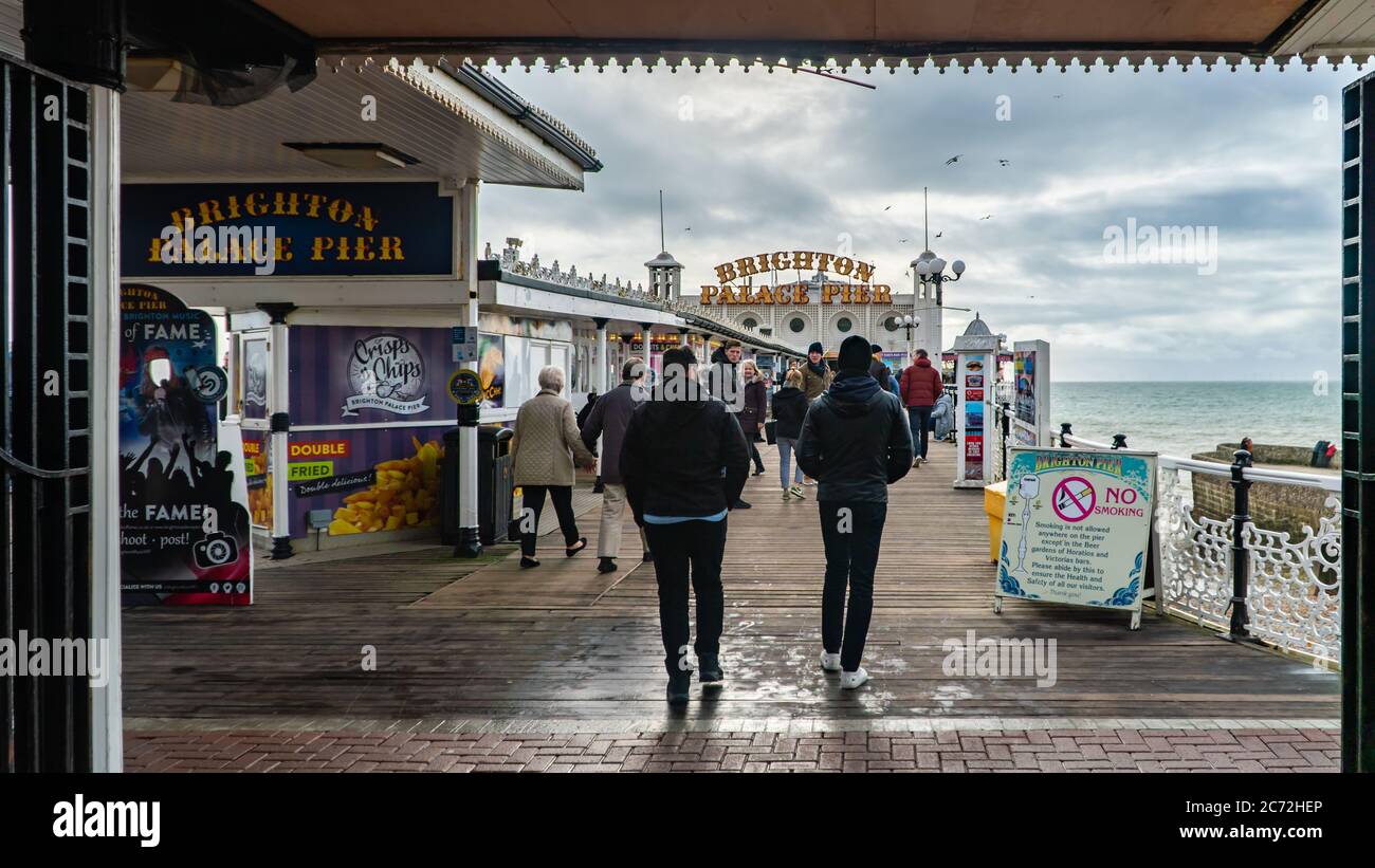Brighton and Hove, Sussex, UK - January 2019: The Brighton Pier, also ...