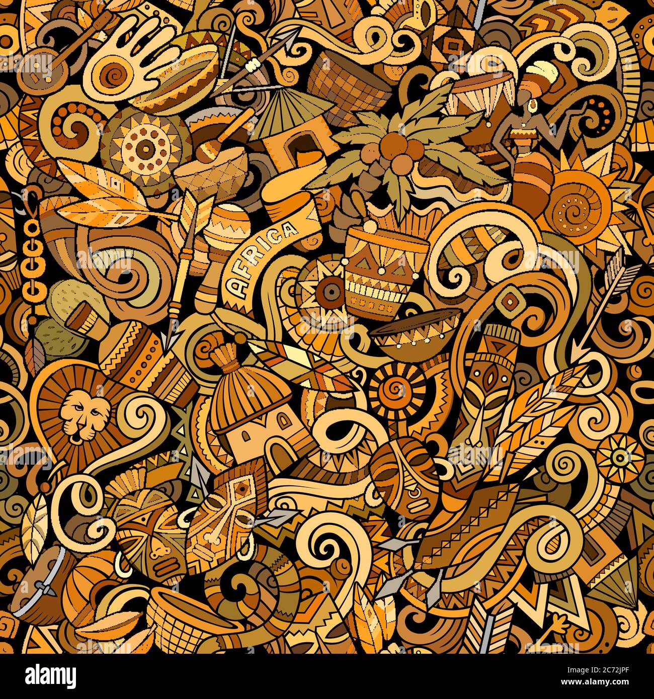 Cartoon cute doodles hand drawn Africa seamless pattern Stock Vector ...