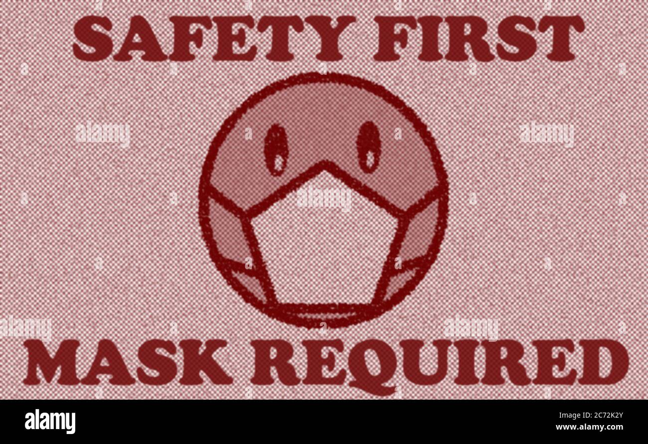 Friendly, non-confrontational notice with cartoon face wearing mask ...