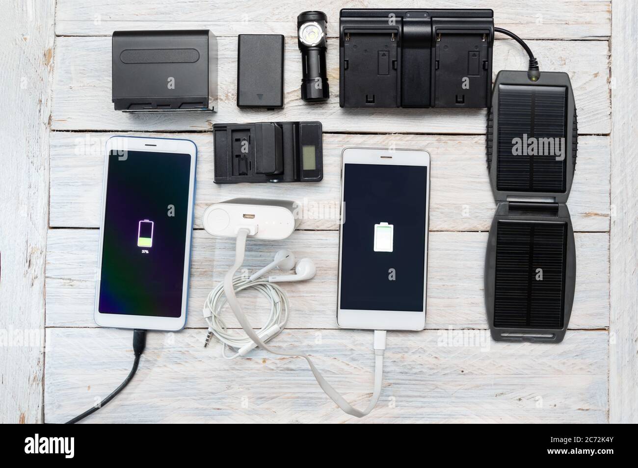 A variety of devices and appliances on a white background. View from ...