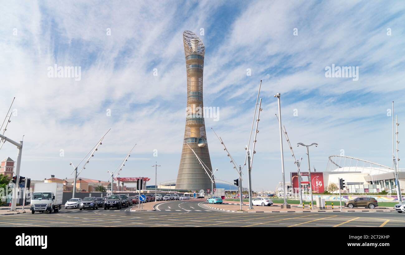 Doha, Qatar - February 2019: Aspire Tower, nicknamed Torch Doha ...