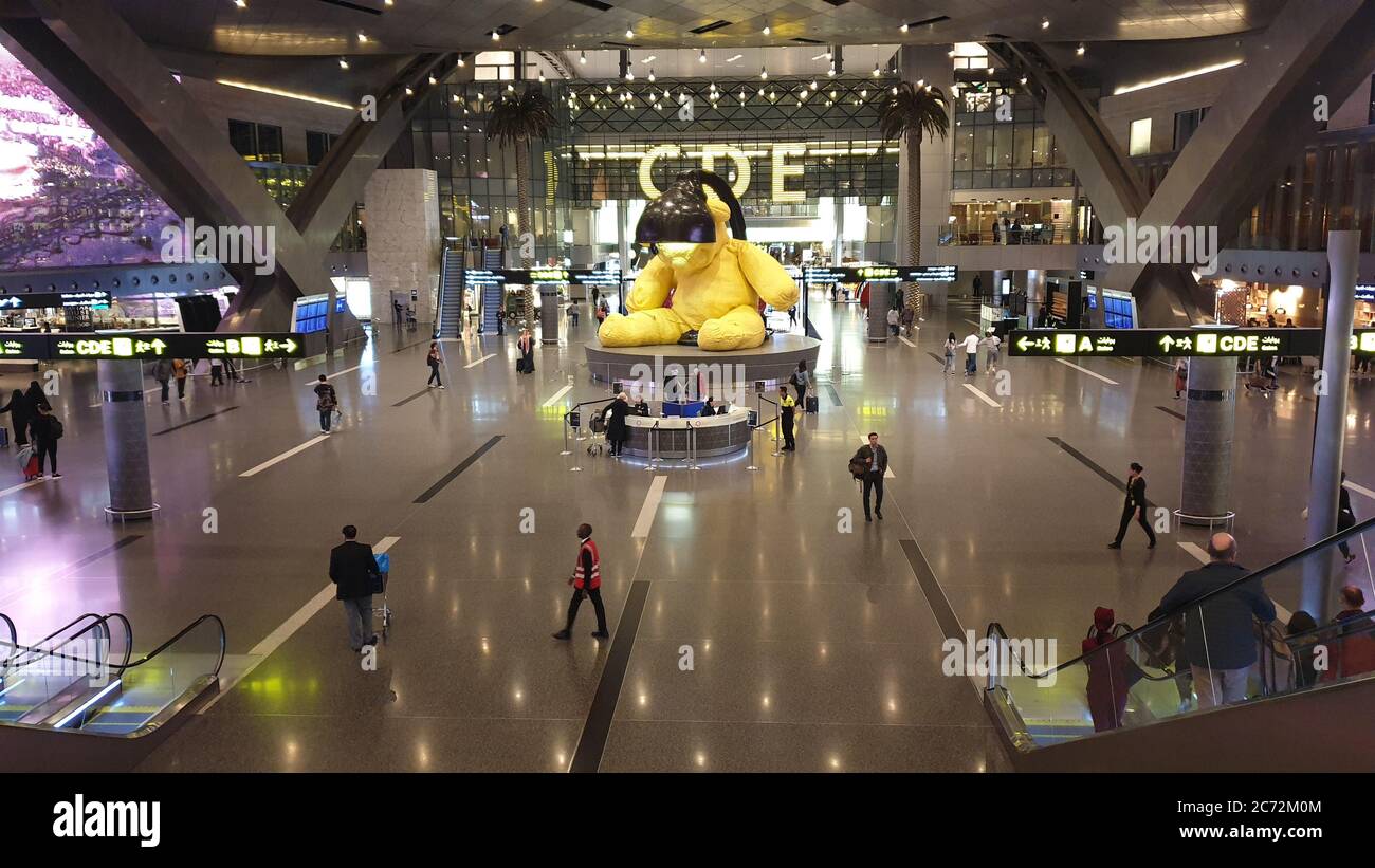 Doha, Qatar - February 2019: Indoors interior of new Hamad ...