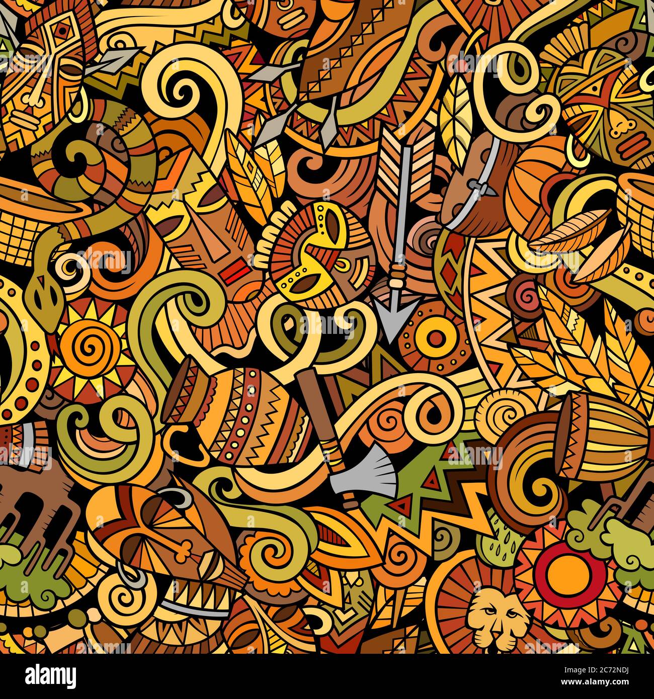 Cartoon cute doodles hand drawn Africa seamless pattern Stock Vector ...