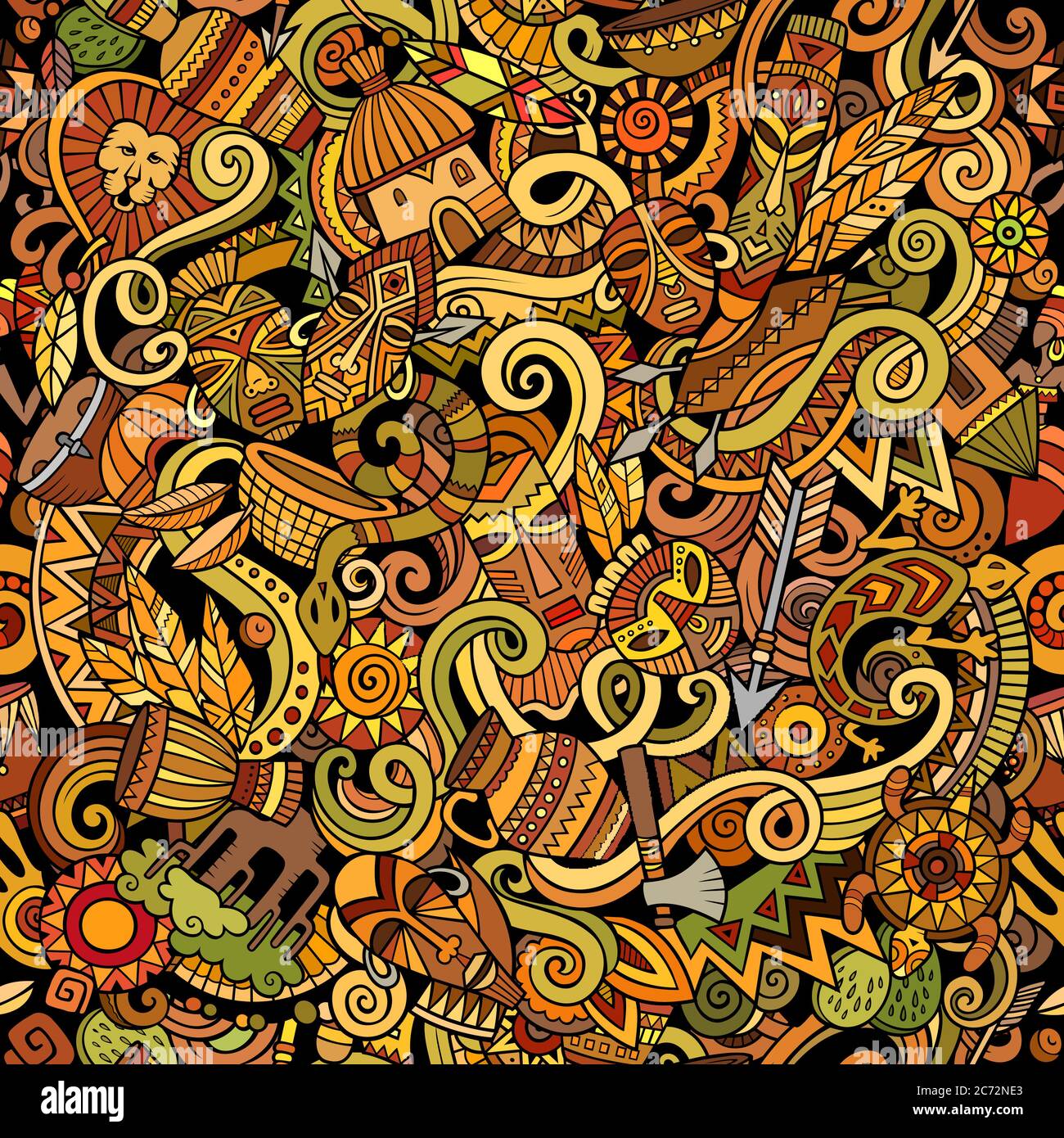 Cartoon cute doodles hand drawn Africa seamless pattern Stock Vector ...
