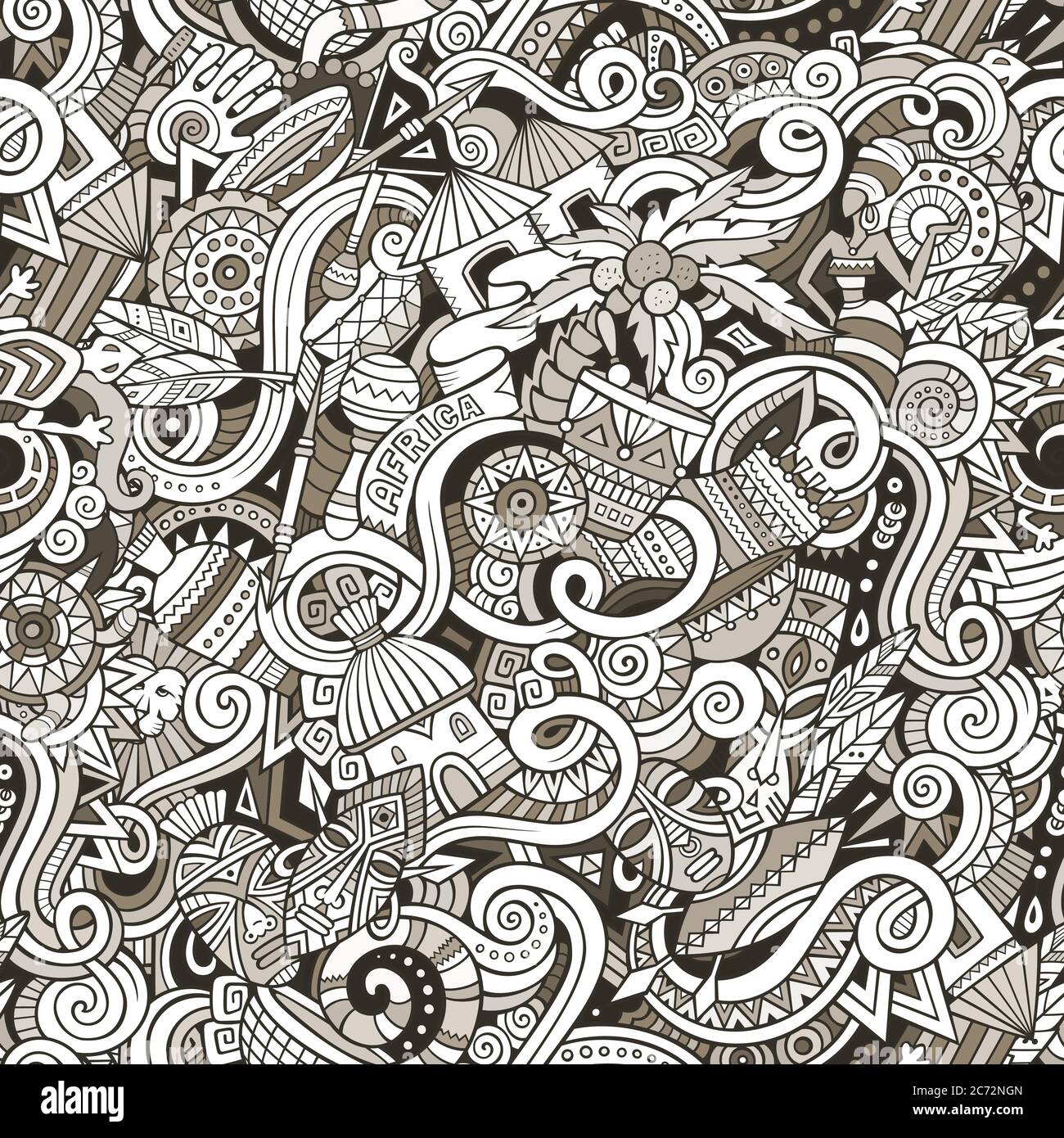 Cartoon cute doodles hand drawn Africa seamless pattern Stock Vector ...