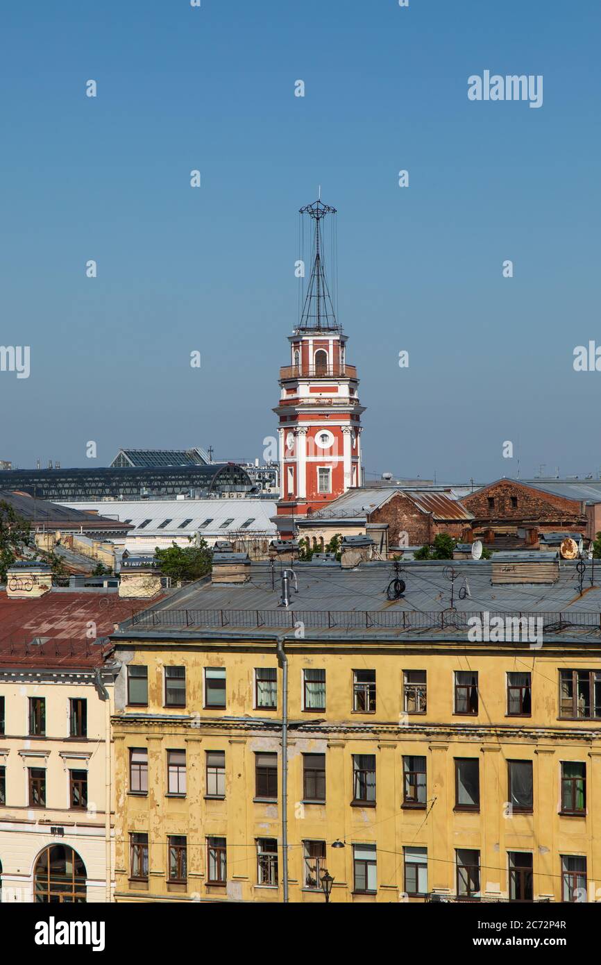 Top view of the City Council Tower and the roofs of houses on Nevsky ...