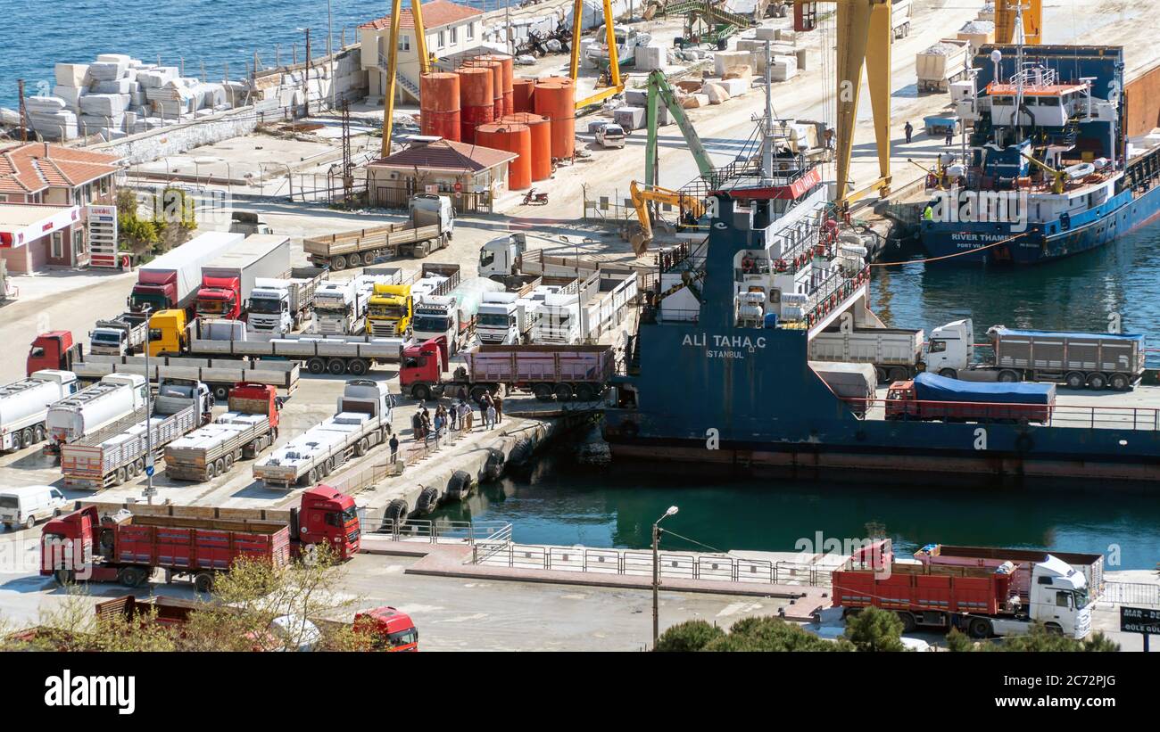 Marmara island - Turkey - April 2019: Marmara island harbour where ...