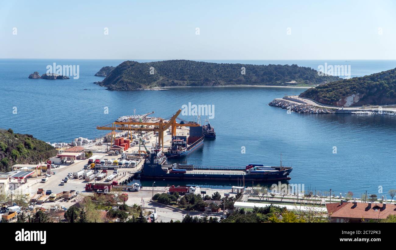 Marmara island - Turkey - April 2019: Marmara island harbour where ...