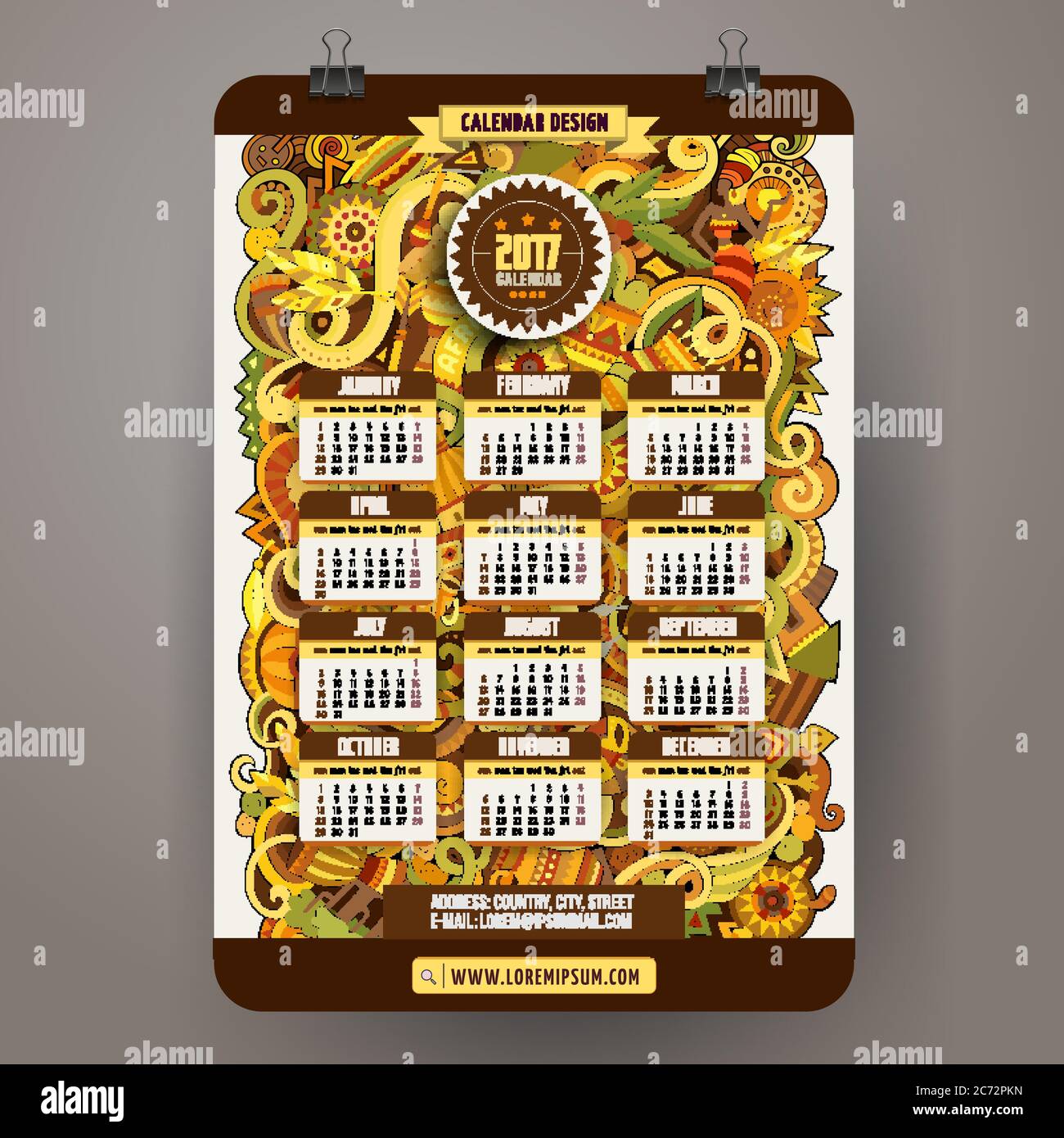 Cartoon doodles Africa 2017 year calendar template Stock Vector Image ...