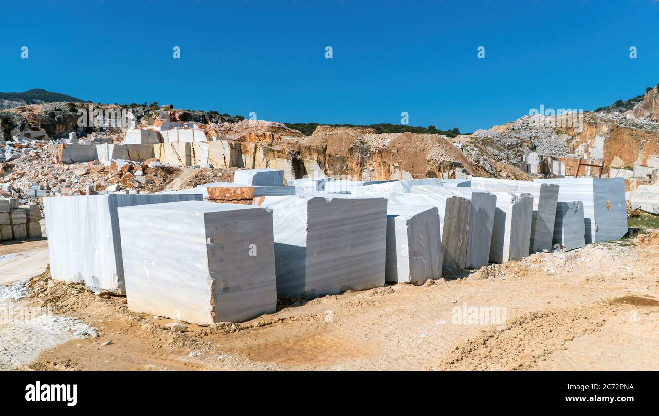Marble blocks extracted from a quarry in Marmara island, Turkey Stock ...