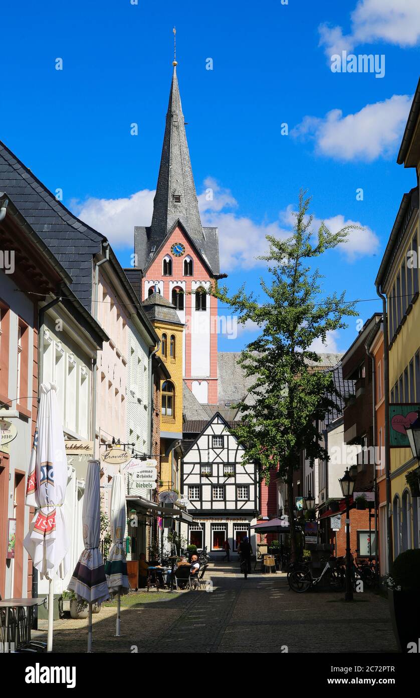 Kempen, Germany - July 9. 2020: View over pedestrian zone on white ...