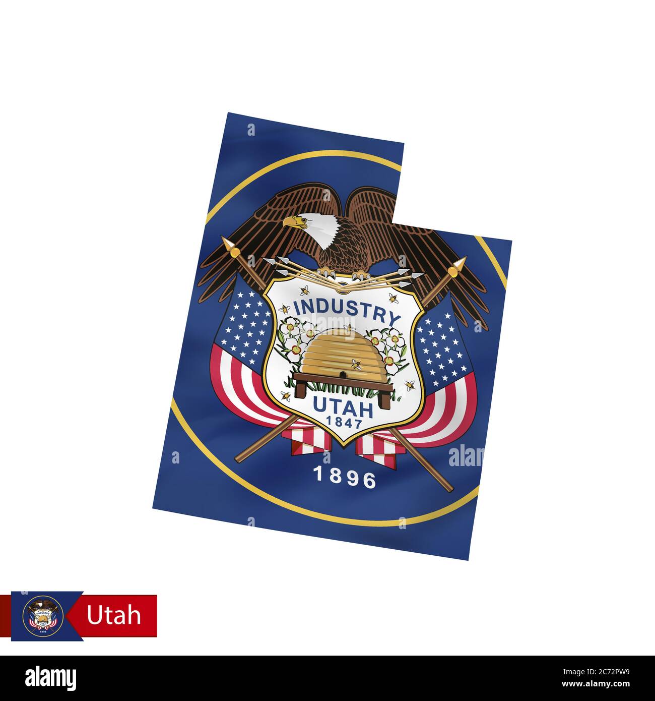 Utah state map with waving flag of US State. Vector illustration Stock ...