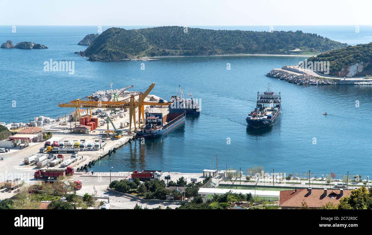 Marmara island - Turkey - April 2019: Marmara island harbour where ...