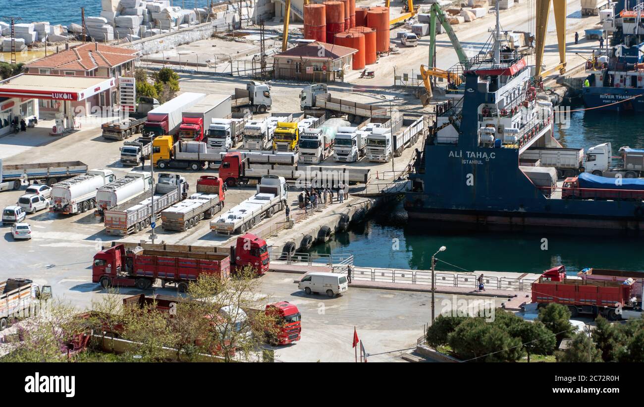 Marmara island - Turkey - April 2019: Marmara island harbour where ...