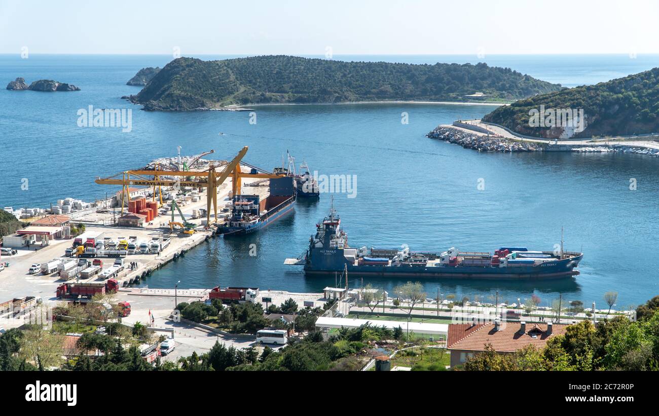 Marmara island - Turkey - April 2019: Marmara island harbour where ...