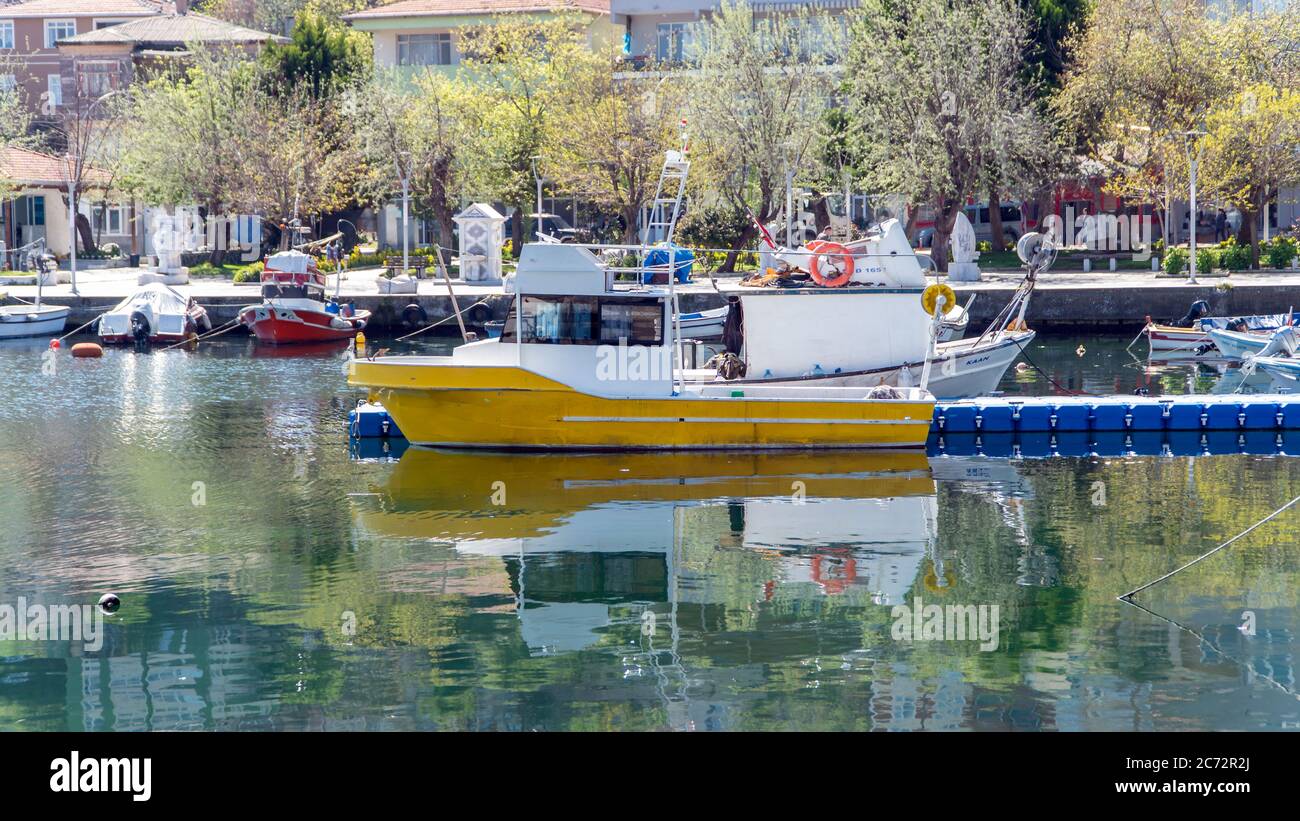 Marmara Island, Turkey - April 2019: Marmara island view with boats ...