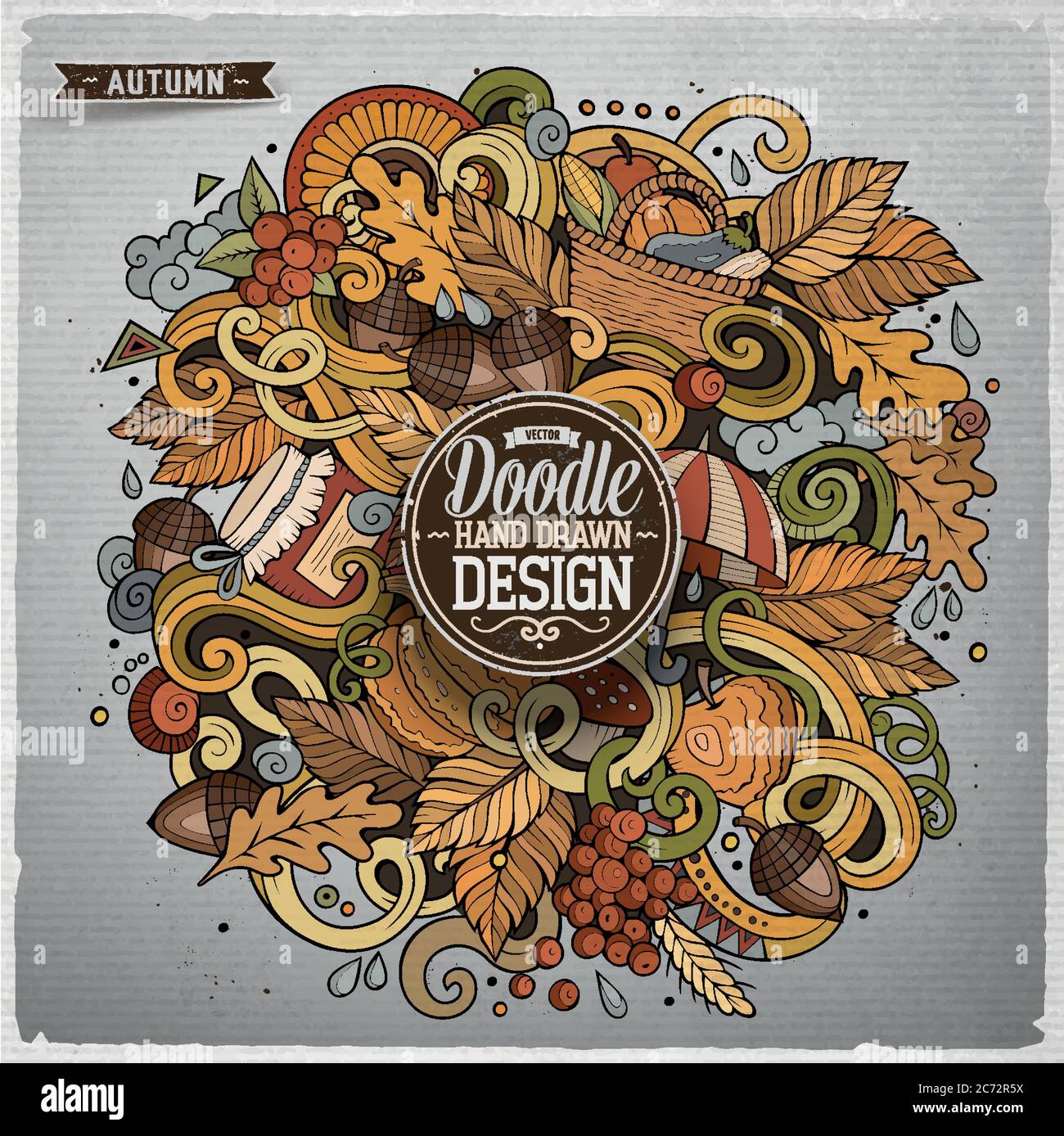 Cartoon cute doodles hand drawn autumn illustration Stock Vector Image ...