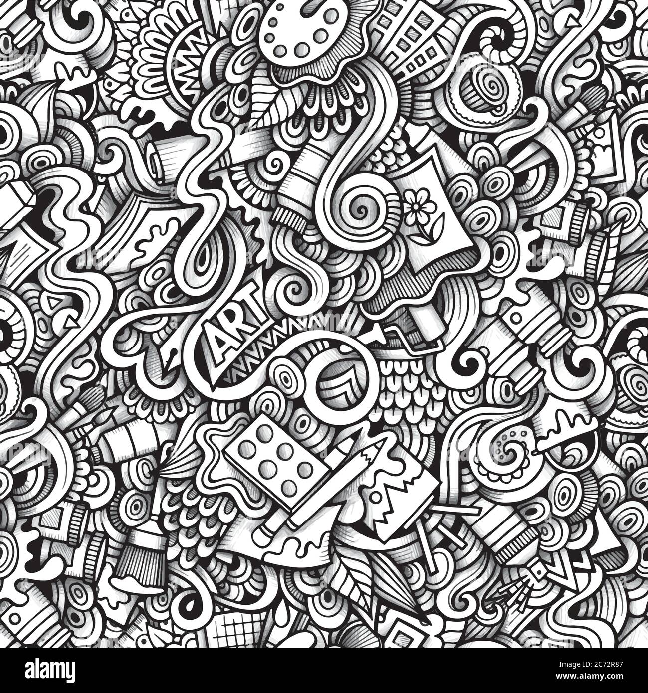 Cartoon hand-drawn doodles on the subject of Art style theme Stock ...