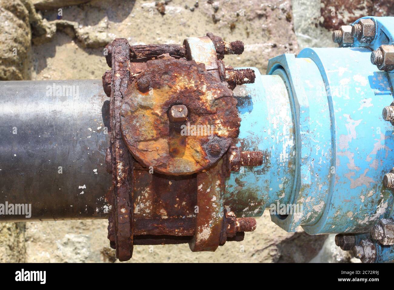 Rusty steel pipe on cruise pier Stock Photo - Alamy