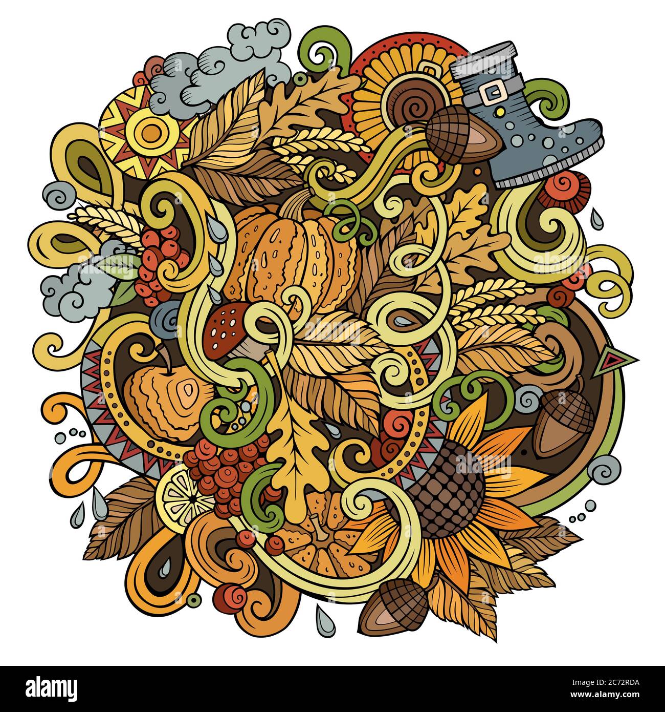 Cartoon cute doodles hand drawn autumn illustration Stock Vector Image ...