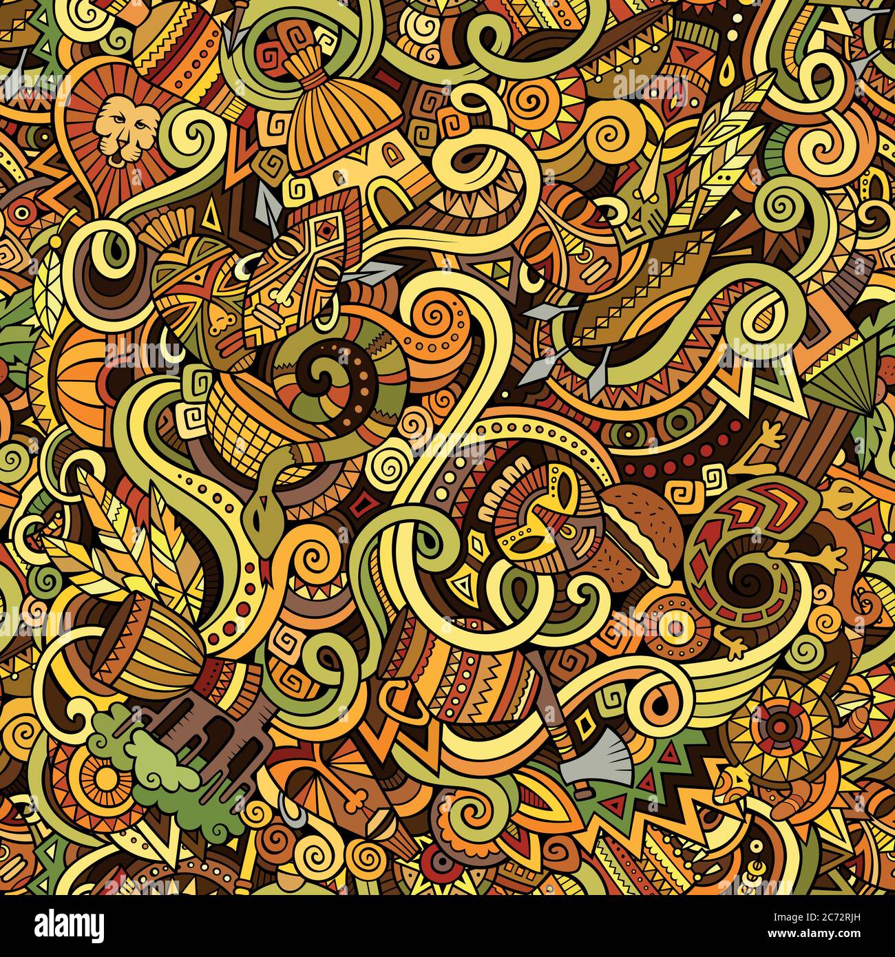 Cartoon cute doodles hand drawn Africa seamless pattern Stock Vector ...