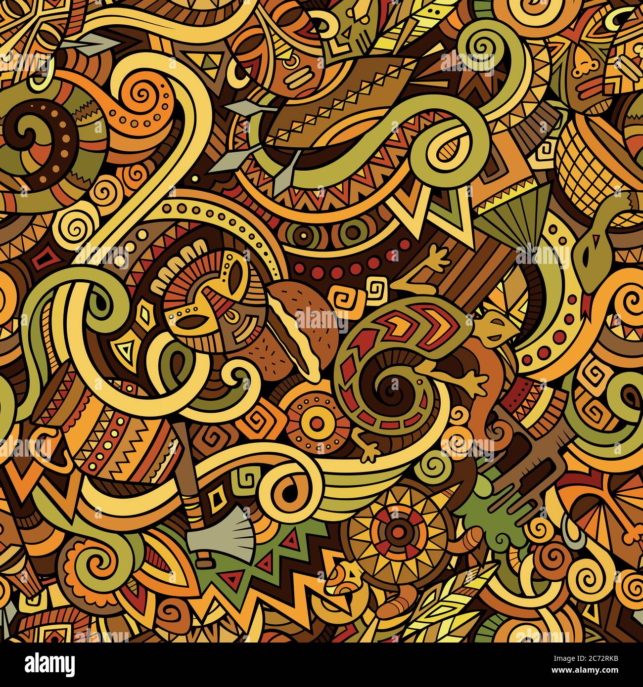 Cartoon cute doodles hand drawn Africa seamless pattern Stock Vector ...