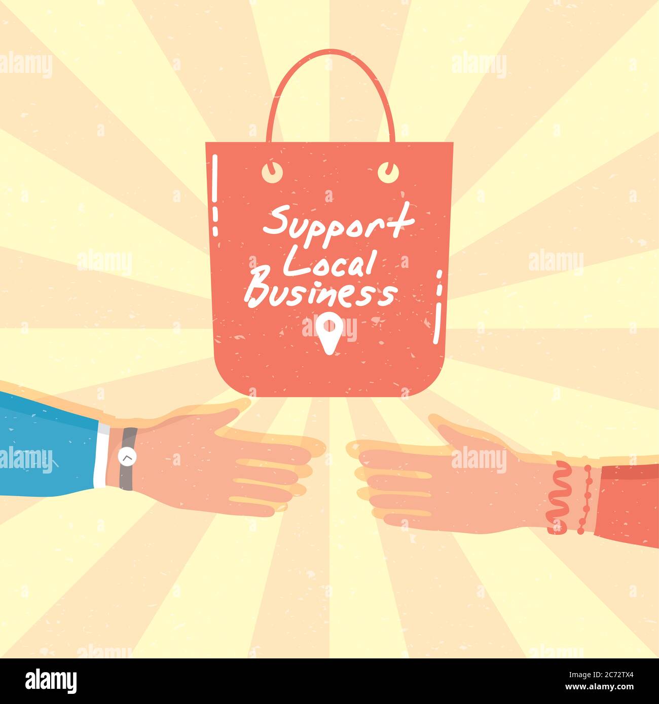 support local business campaign with hands and shopping bag vector ...