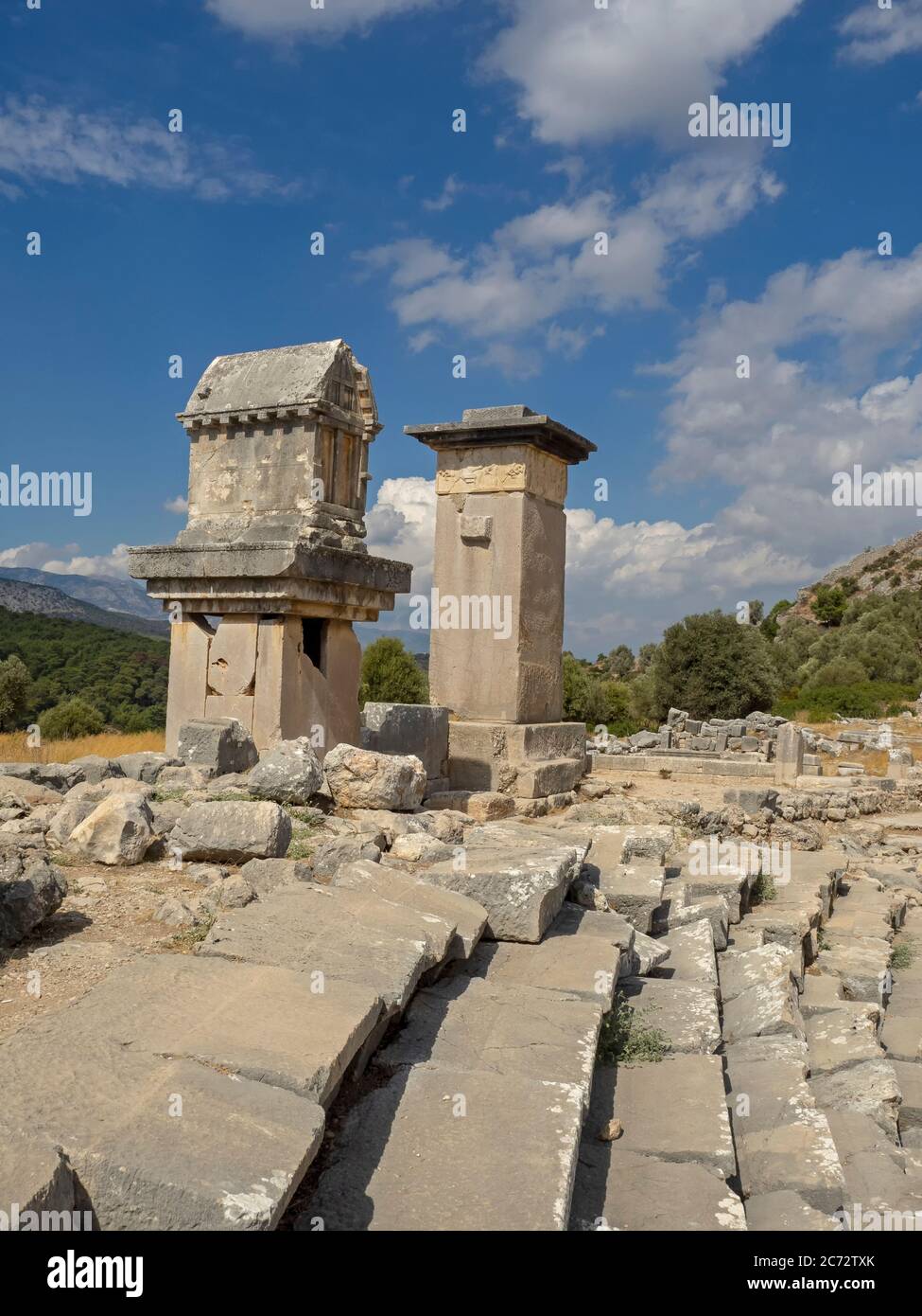 Antique ancient Xanthos ruins. Amphitheater, Harpy monument, UNESCO ...