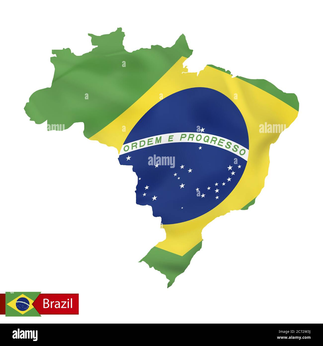 Brazil map with waving flag of country. Vector illustration Stock ...