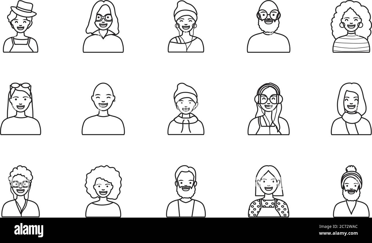 bald man and diversity people icon set over white background, line ...