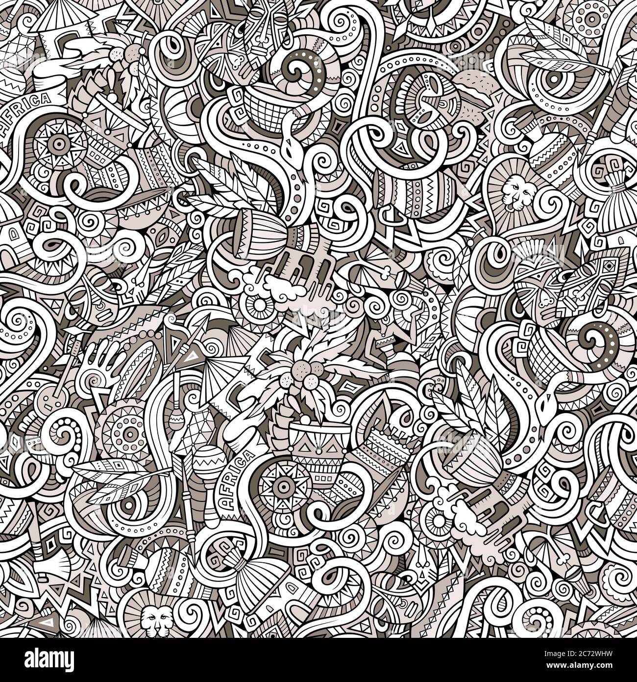 Cartoon cute doodles hand drawn Africa seamless pattern Stock Vector ...